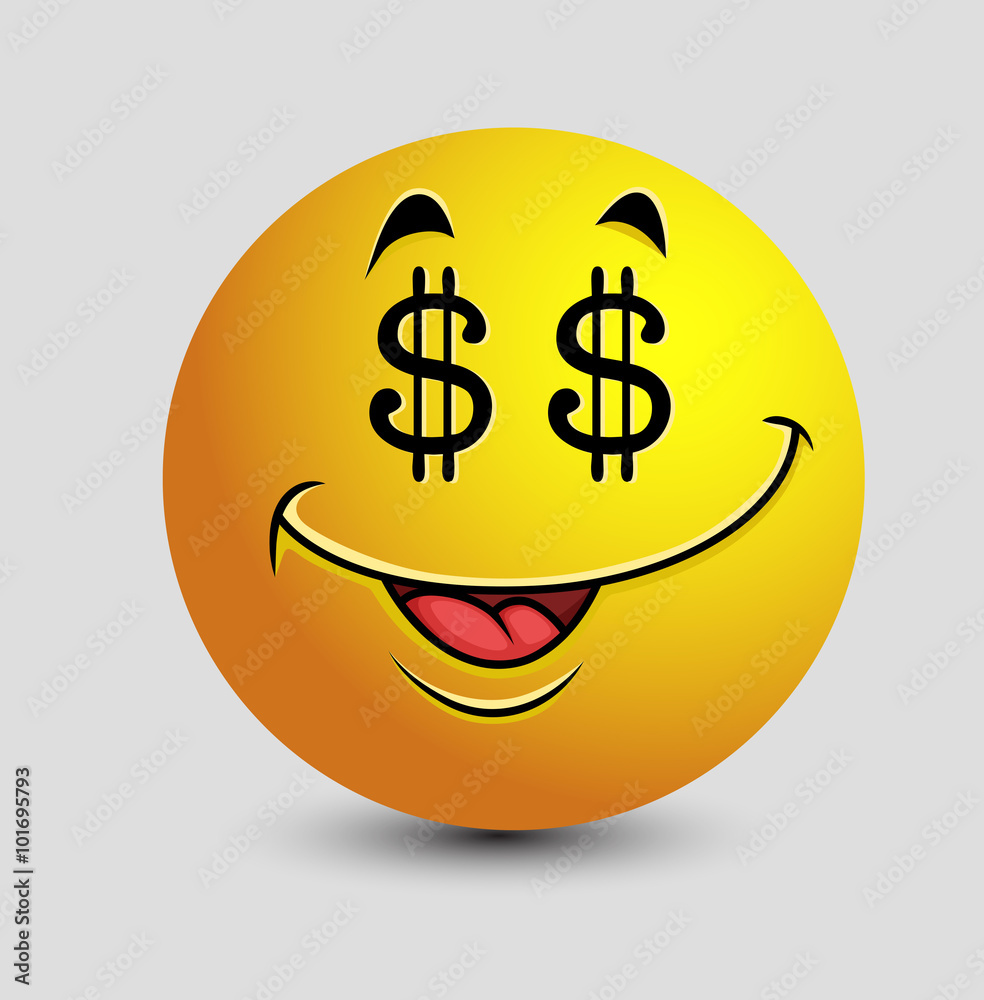 Greedy Dollar Eyes Emoticon Stock Vector | Adobe Stock