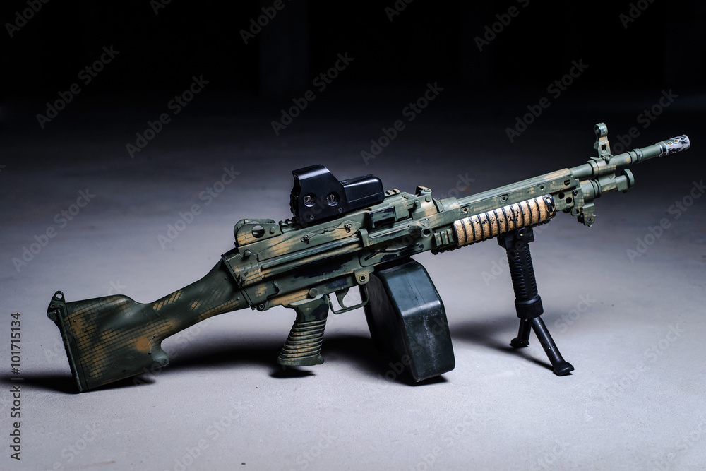 Machine gun on the ground/Machine gun with camouflage pattern on the ...