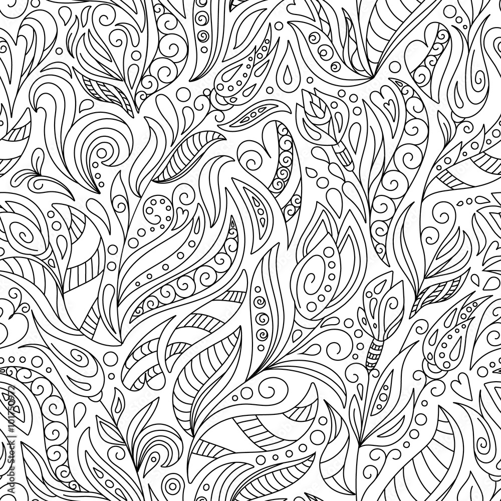Seamless Pattern For Coloring Book Ethnic Floral Retro Doodle