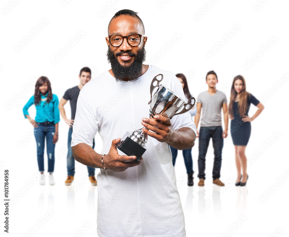 black man holding a trophy Stock Photo | Adobe Stock