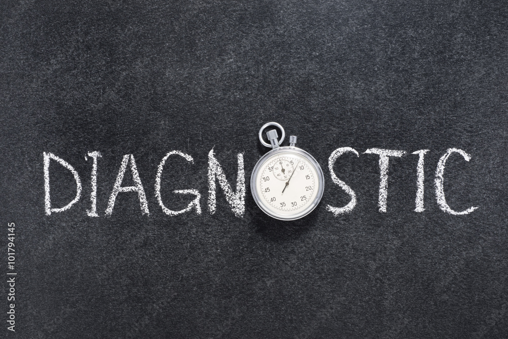 Diagnostic word handwritten on chalkboard with vintage precise ...