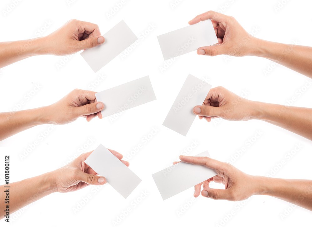 collection of hand holding paper isolated on white background Stock ...