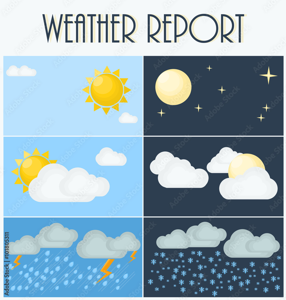 Different types of weather. Day and night. Flat vector illustration ...