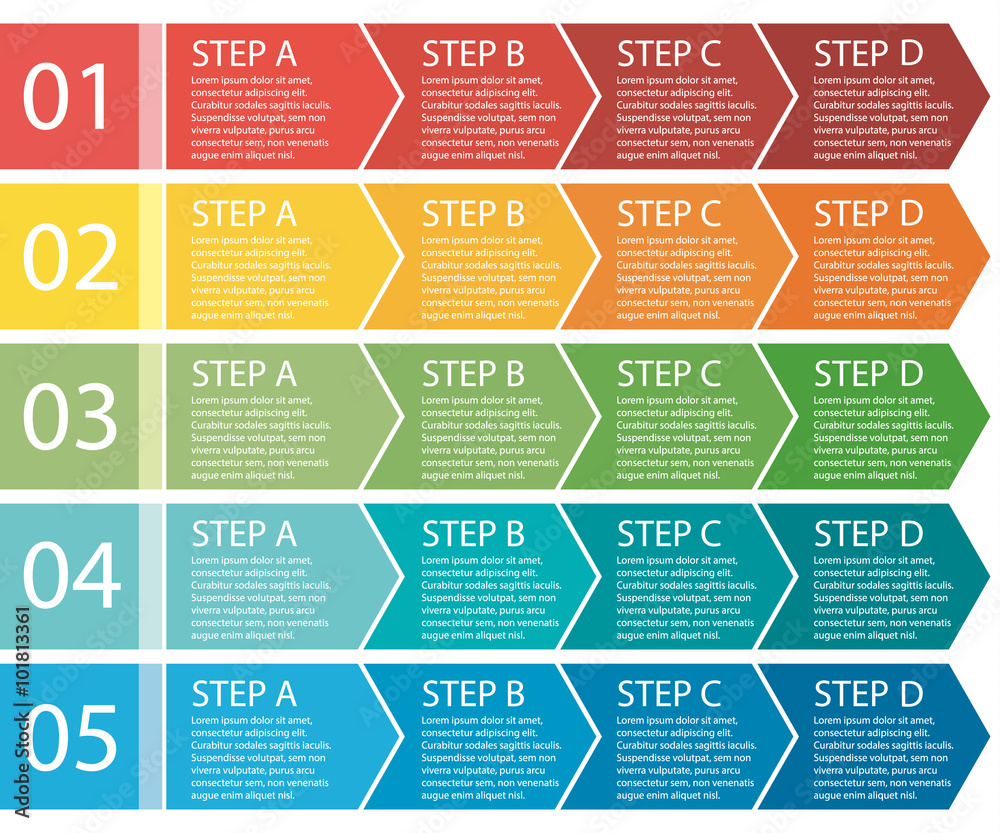 Flat design. Process arrows boxes. Step by step set. Four steps. Stock ...