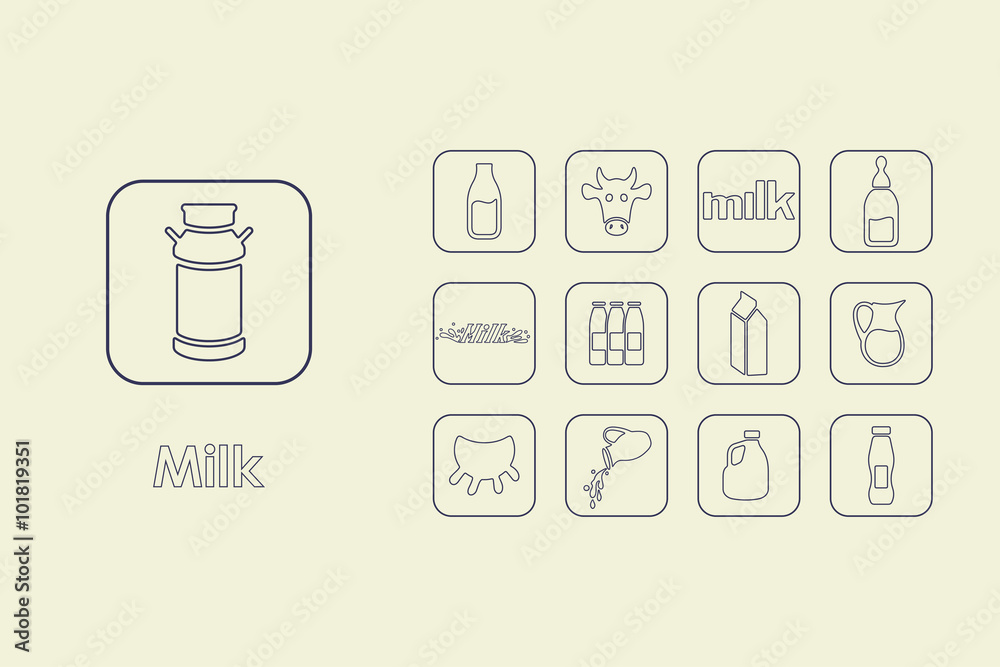 Set of milk simple icons Stock Vector | Adobe Stock