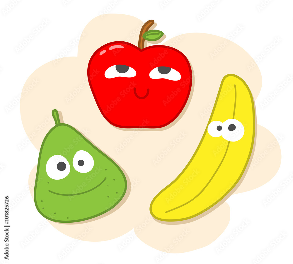 Fruits Cartoon Set, a hand drawn vector illustration set of fruits ...