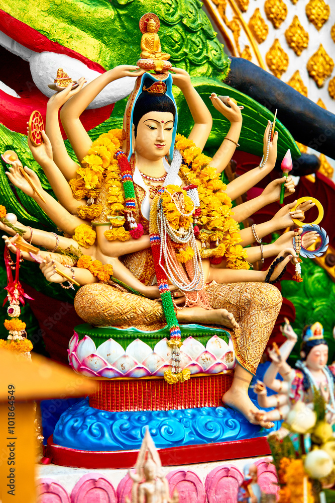 Religion In Thailand. Statue Of Eighteen Arms Guanyin ( Shiva, Buddha ...