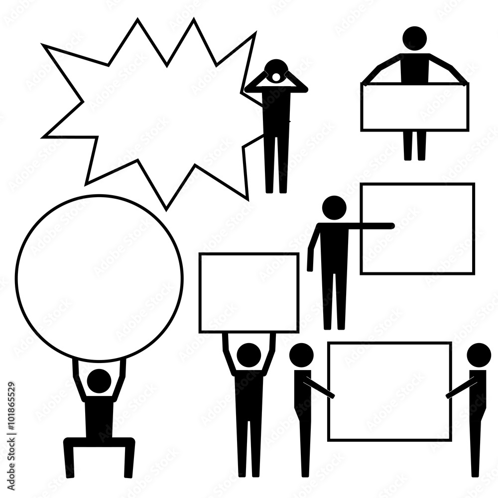 Men Stick Figure Holding Showing Empty Blank Banner Icon Symbol Sign ...