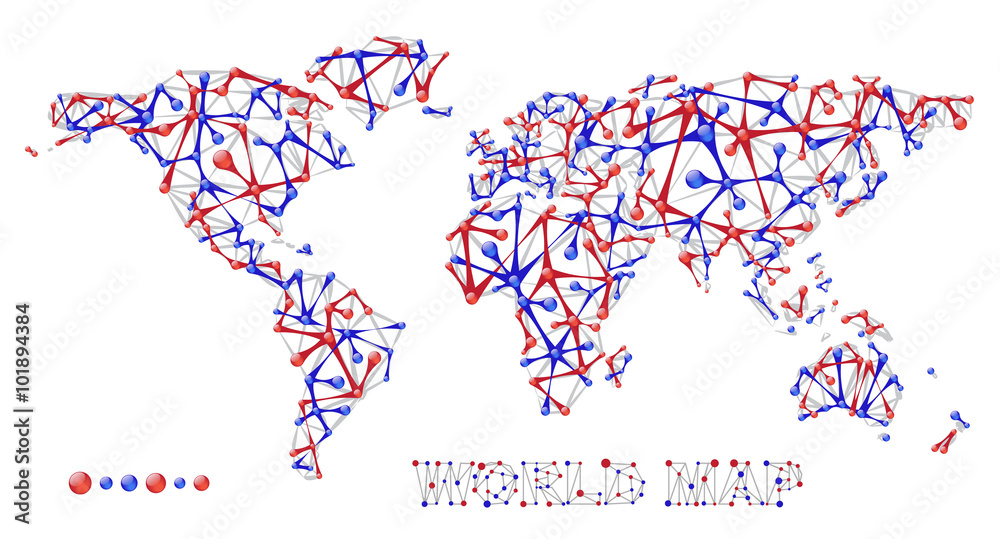 Molecule structure world map with dots and lines Stock Vector | Adobe Stock