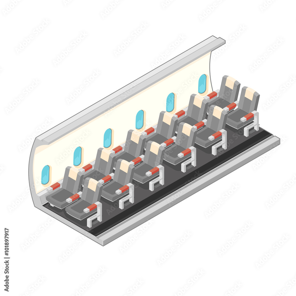 An isometric vector illustration of an aircraft interior. Interior ...