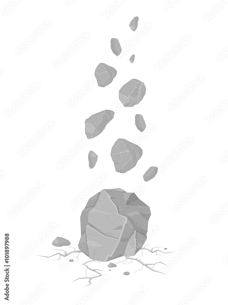 Vector Falling Rocks Icon Illustration. Rocks falling and cracking the ...