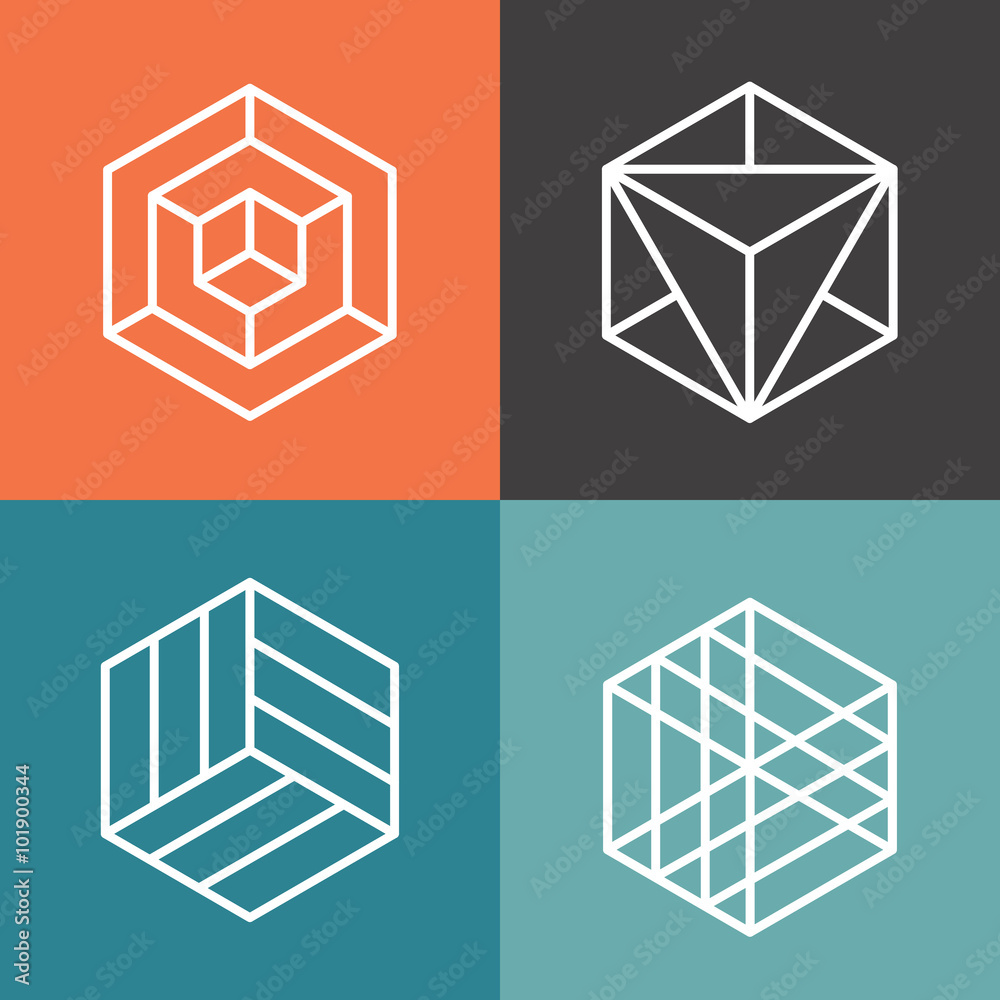 Hexagon vector logos in outline linear style. Logo hexagon, abstract ...