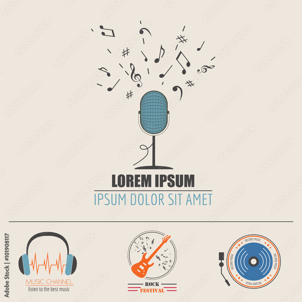 Musical instruments logos and badges. Graphic template Stock Vector ...