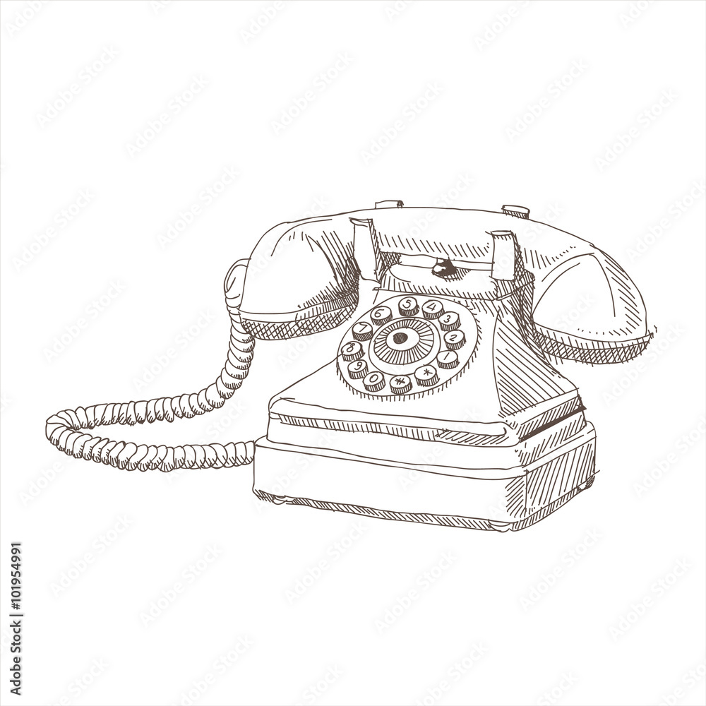 vector sketch hand drawing antique telephone illustration Stock Vector ...