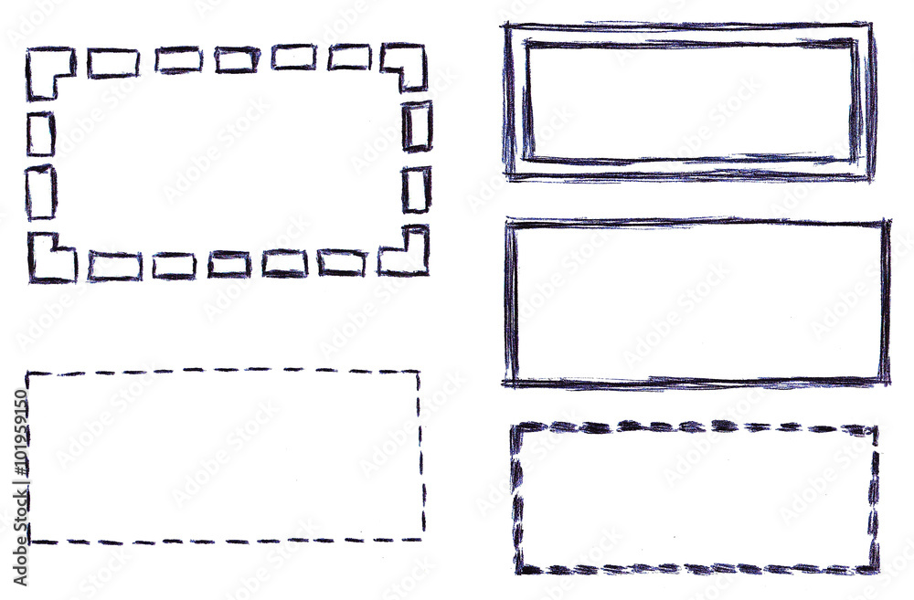Hand-Drawn Web Blog Boxes Borders with dotted lines Isolated on white ...