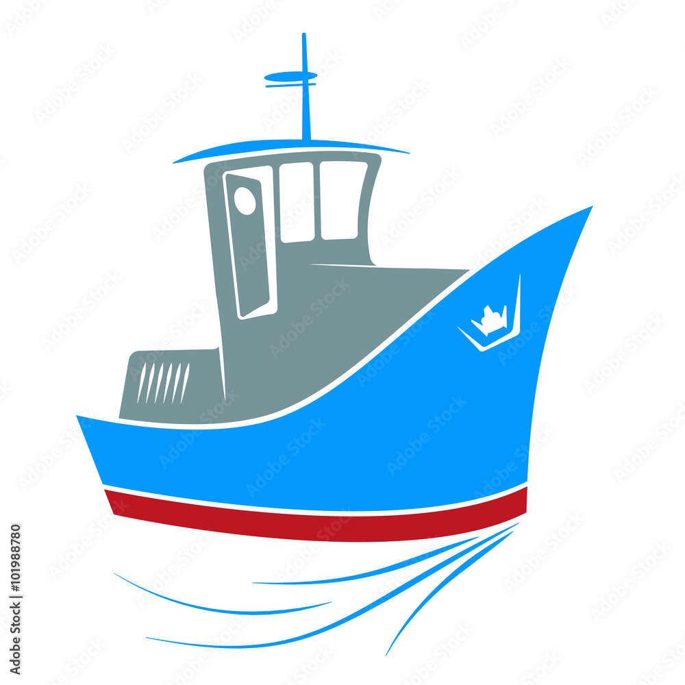 Cartoon blue Tugboat at sea. Vector illustration. Stock Vector | Adobe ...