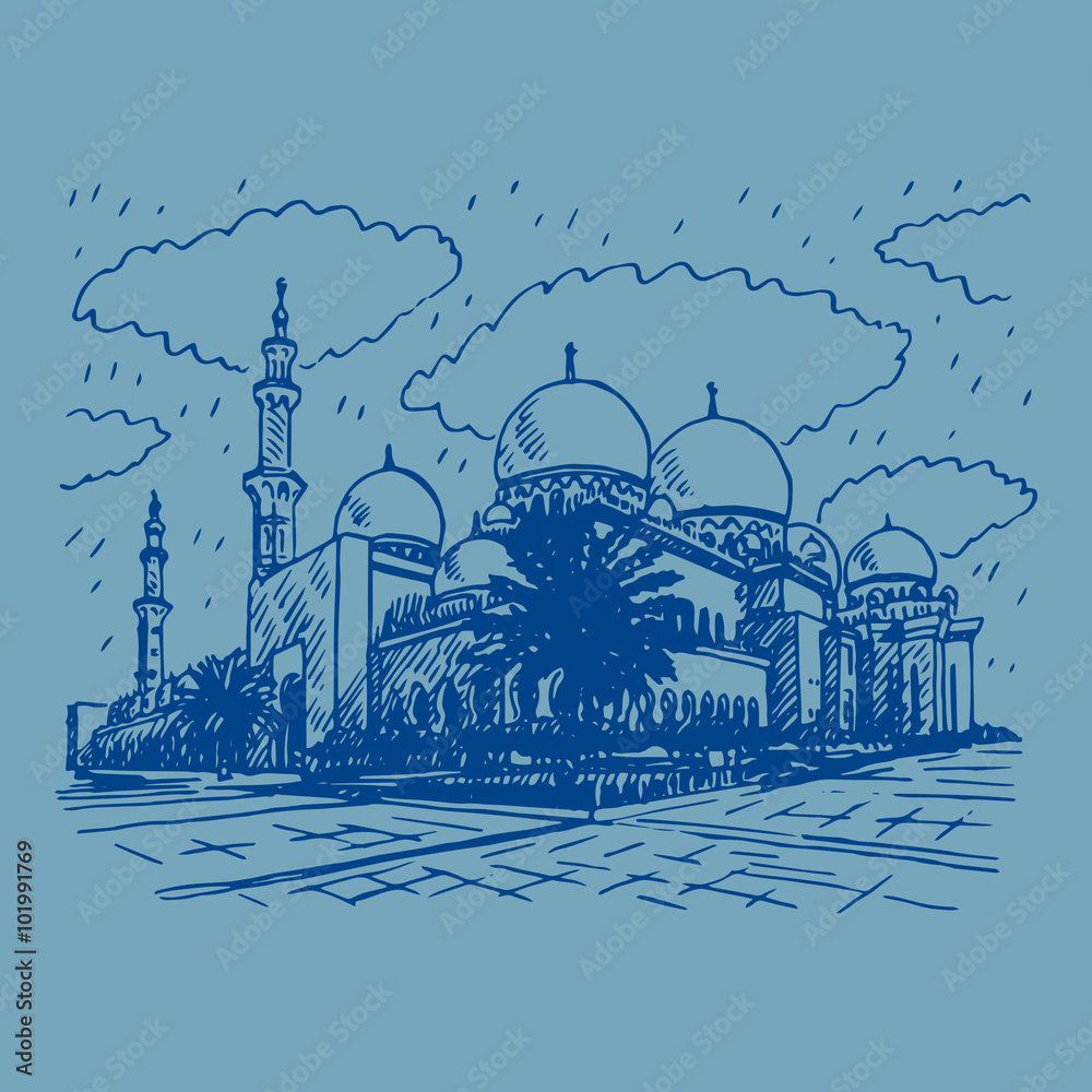 Sheikh Zayed Grand Mosque in Abu Dhabi, United Arab Emirates. Vector ...