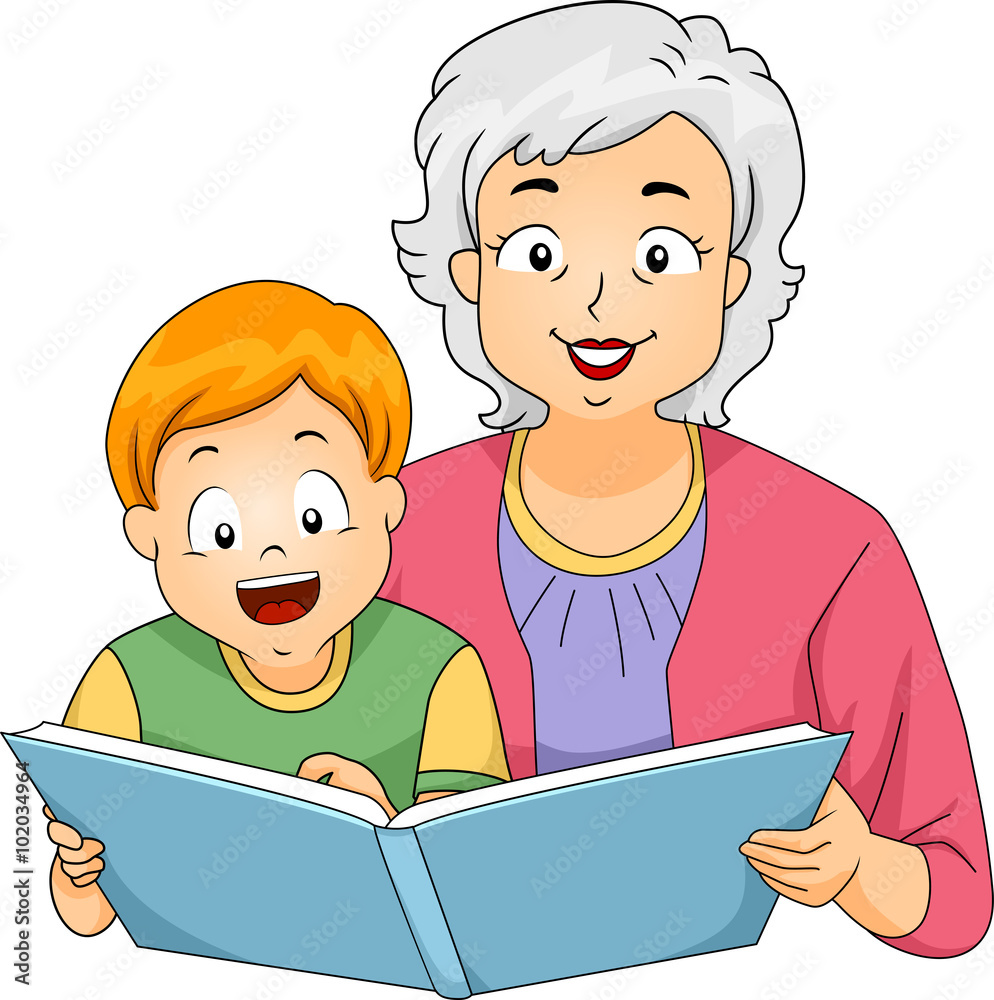 Grandma Reading to Her Grandson Stock Vector | Adobe Stock