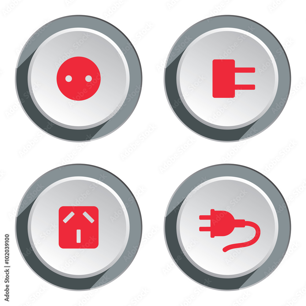 Electric socket base icon set. Power energy symbol. Red sign on round ...
