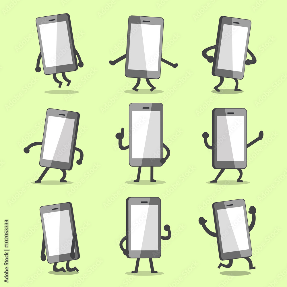 Cartoon smartphone character poses with empty screen Stock Vector ...