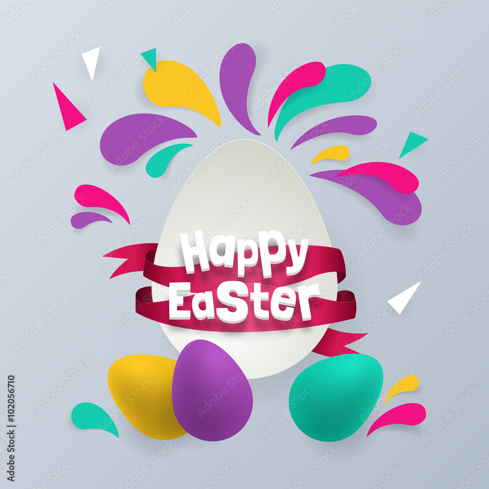 Easter holiday background design with eggs and color splash. Vec Stock ...