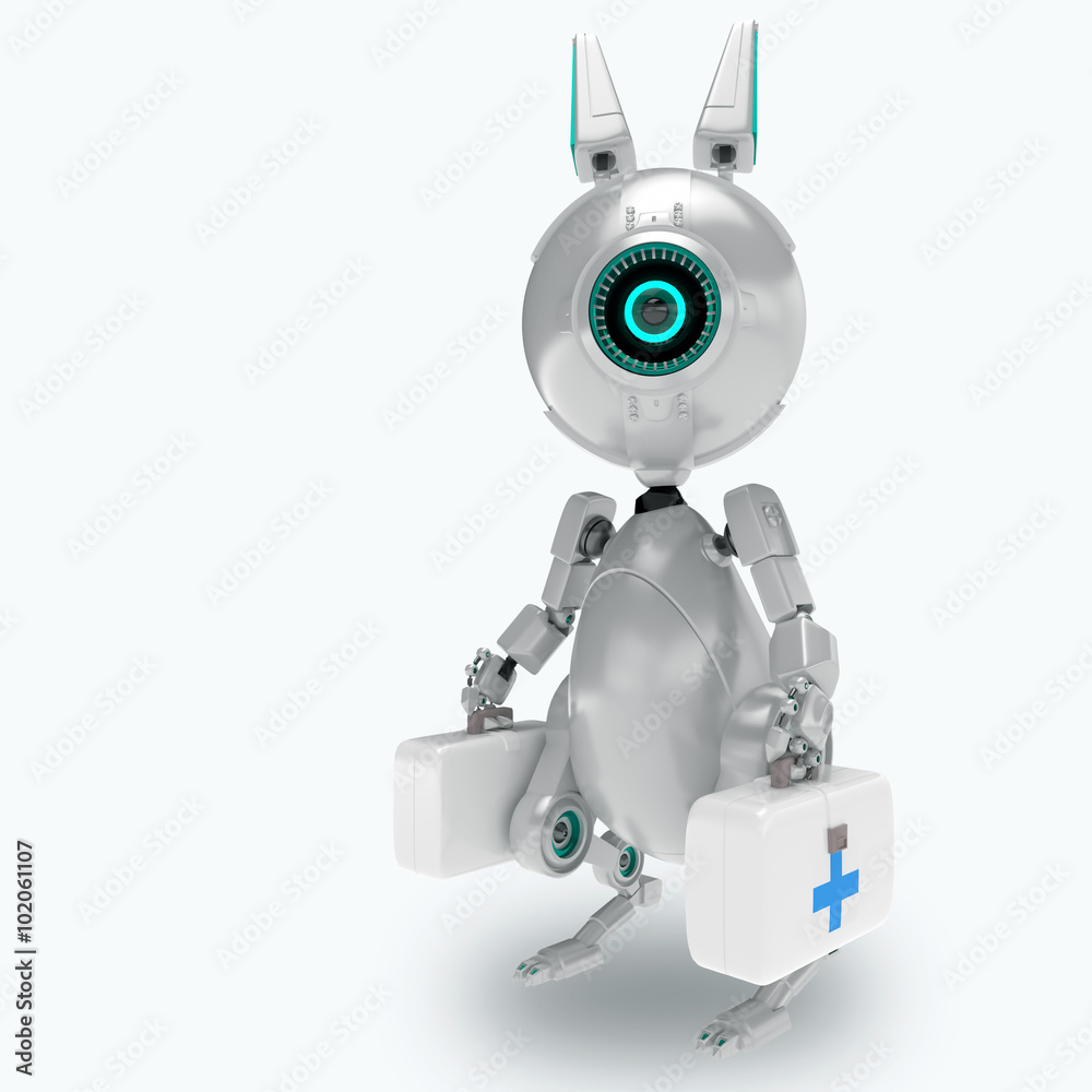 3d futuristic robot with first aid kit isolated on white background ...