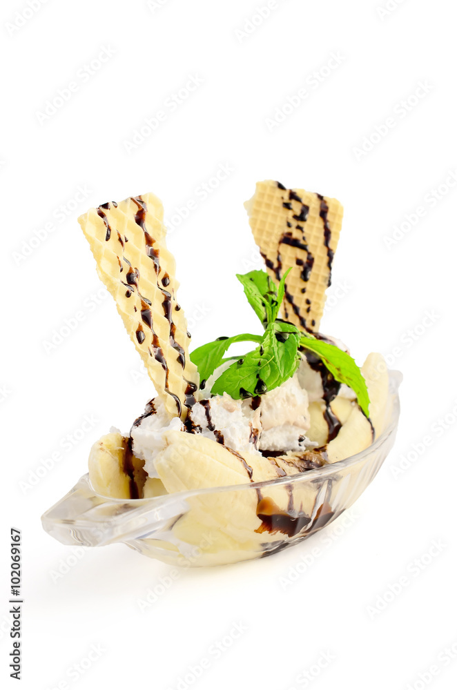 Banana split isolated on white background Stock Photo | Adobe Stock