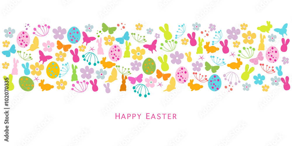 Colorful Easter symbols border design greeting card Stock Illustration ...