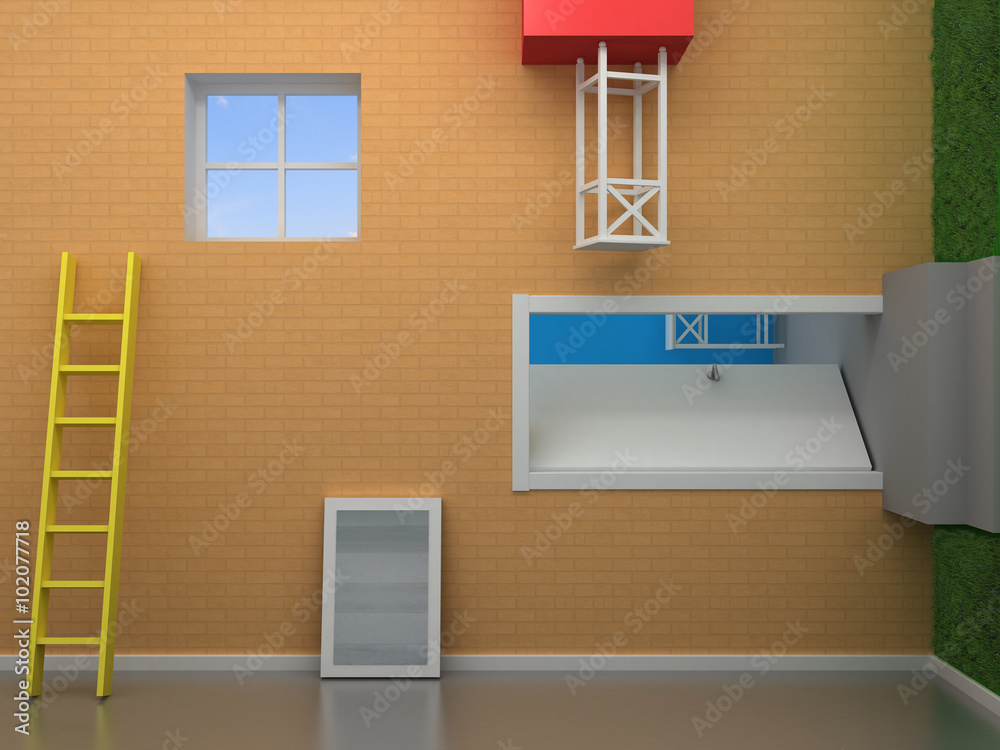 Inverted interior of the house. The interior of the house turned upside ...