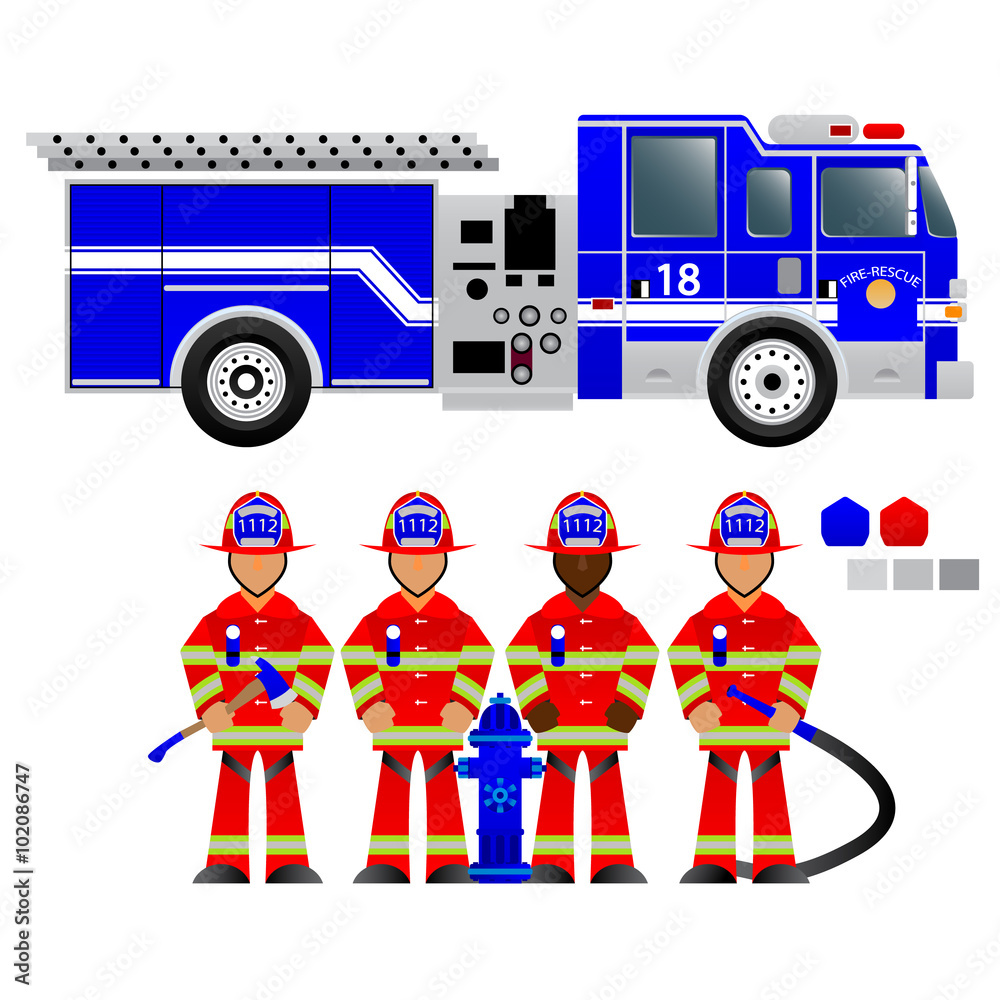 fire truck and fireman, fire brigade, team, attributes, sets fire ...