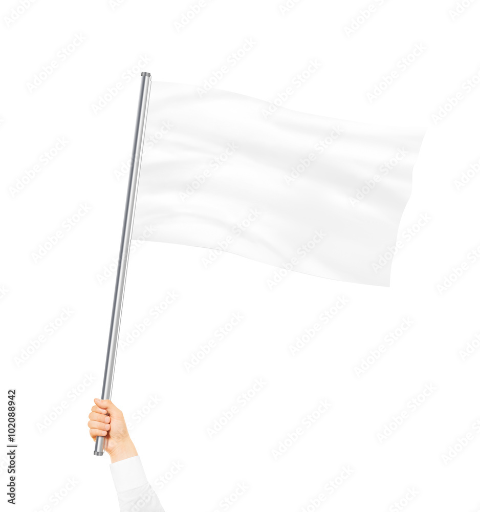 Blank white flag mock up isolated holding in hand. Stock Photo | Adobe ...