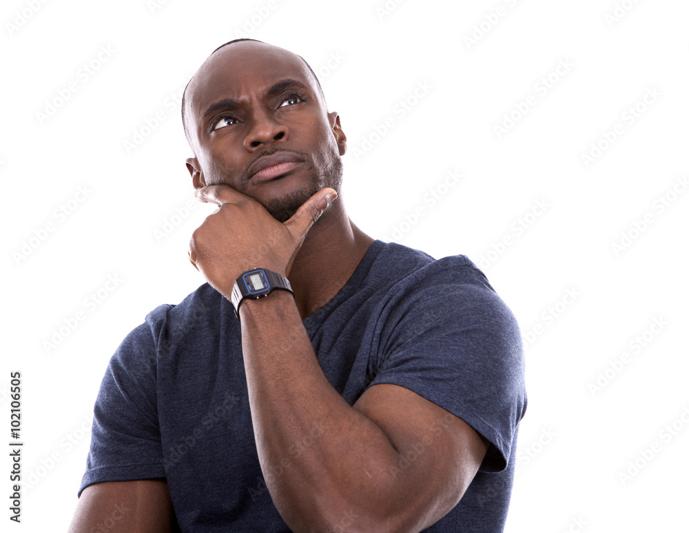 handsome black man thinking Stock Photo | Adobe Stock