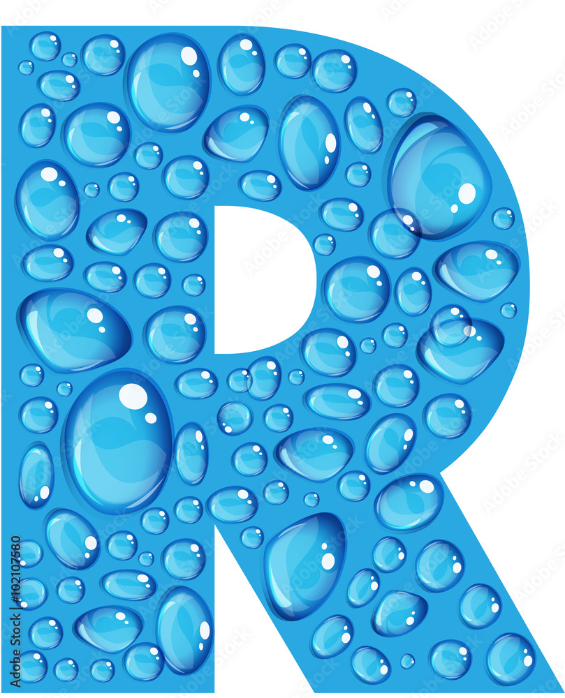 Bold blue letter “R” make up of realistic water droplets Stock Vector ...