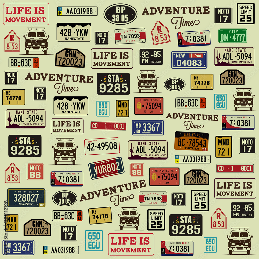 Vector grunge background with car number plates. Stock Vector | Adobe Stock