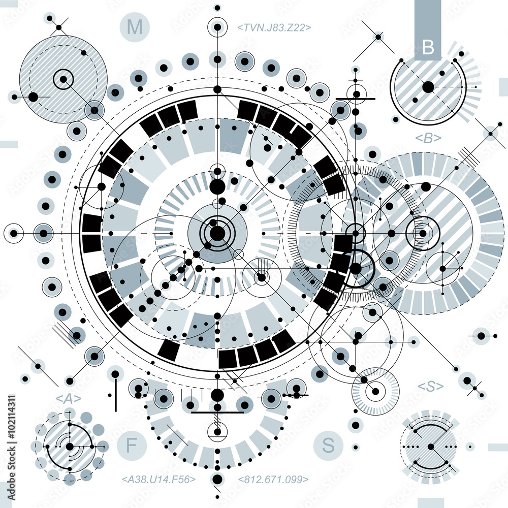 Technical drawing with dashed lines and geometric shapes, vector Stock ...
