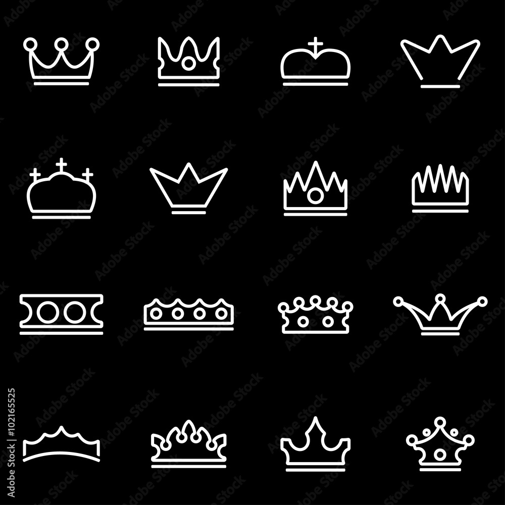 Vector line crown icon set. Crown Icon Object, Crown Icon Picture ...