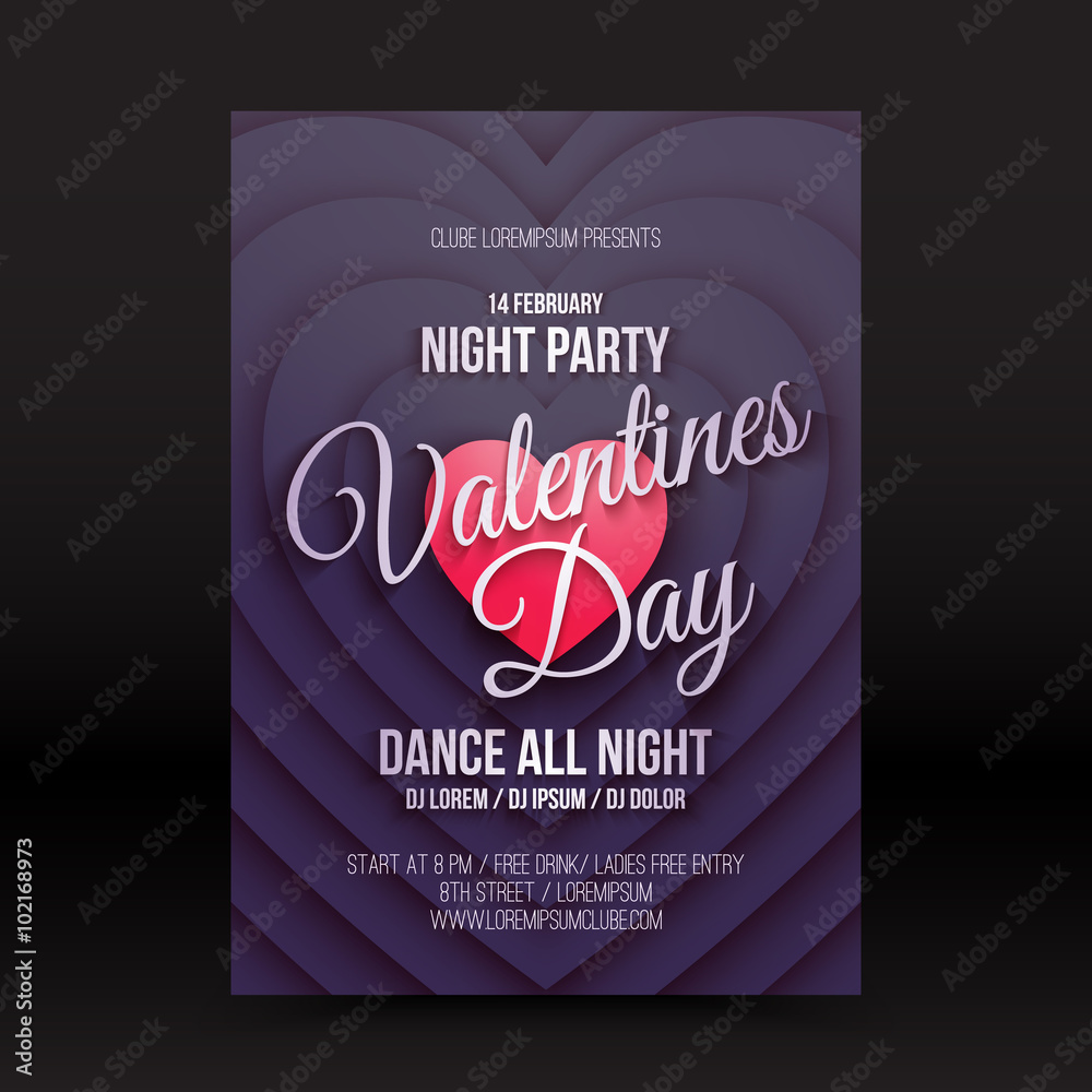 Vector Valentines Day night party flayer. Vector calligraphy design ...