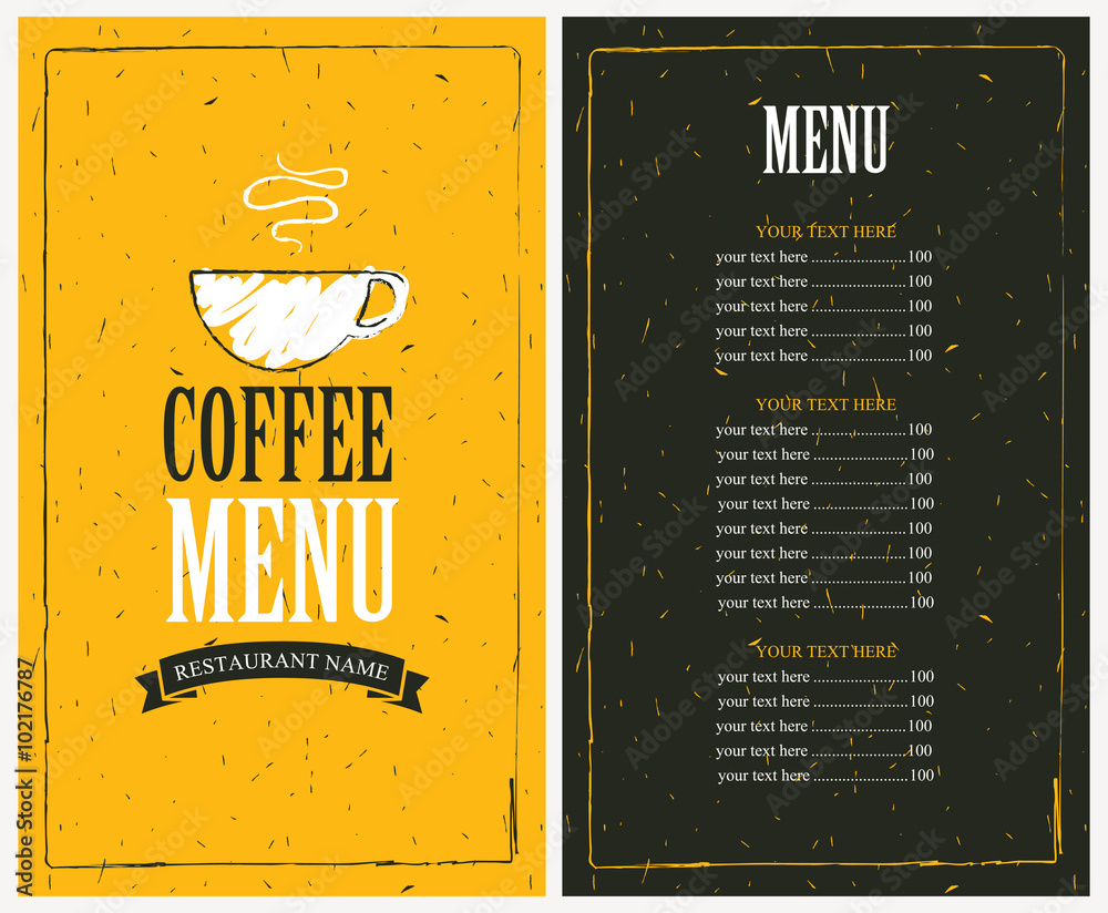 menu for a cafe with price list and a cup of coffee Stock Vector ...