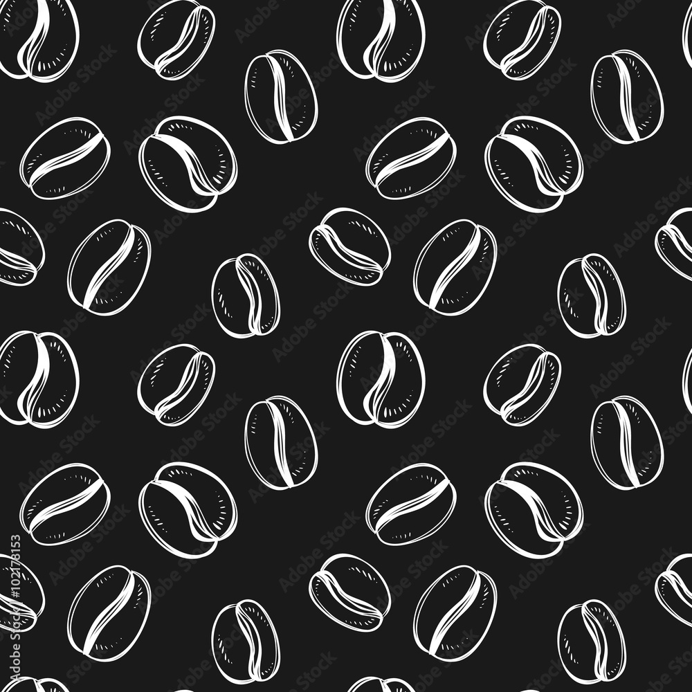 Seamless pattern with coffee grain in sketch style. Scattered coffee ...