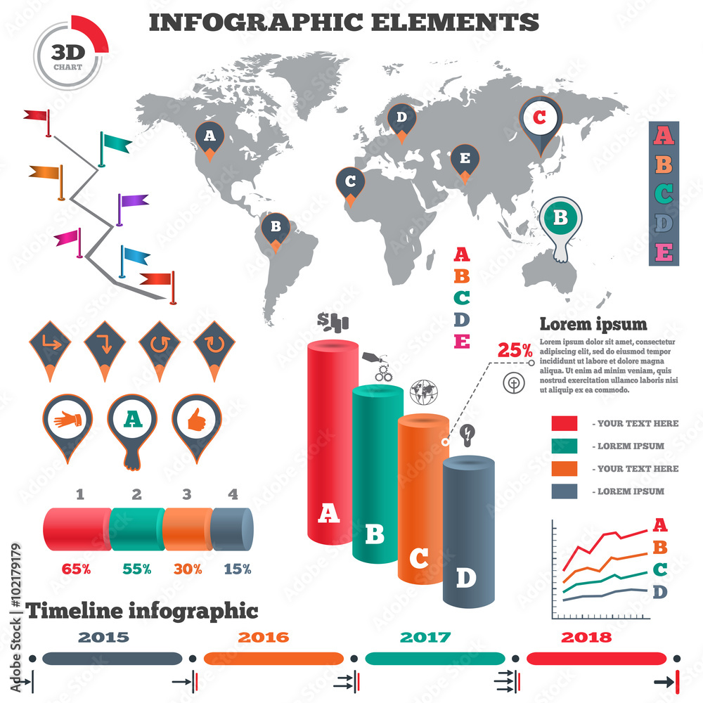 Infographics elements set. Cylinder solid. Three-dimensional columns ...