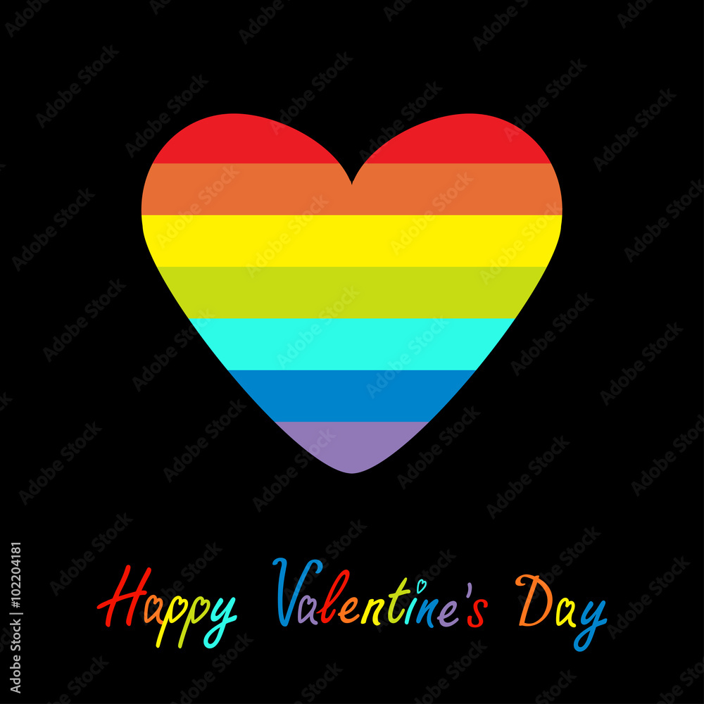 Happy Valentines Day. Love card. Rainbow heart. Gay LGBT symbol. Flat ...