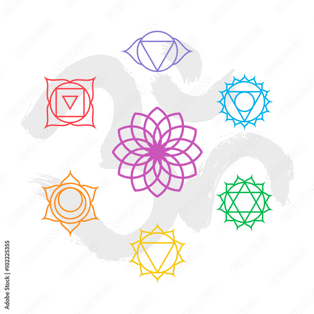 Color chakra icon set outline with om background Stock Vector | Adobe Stock