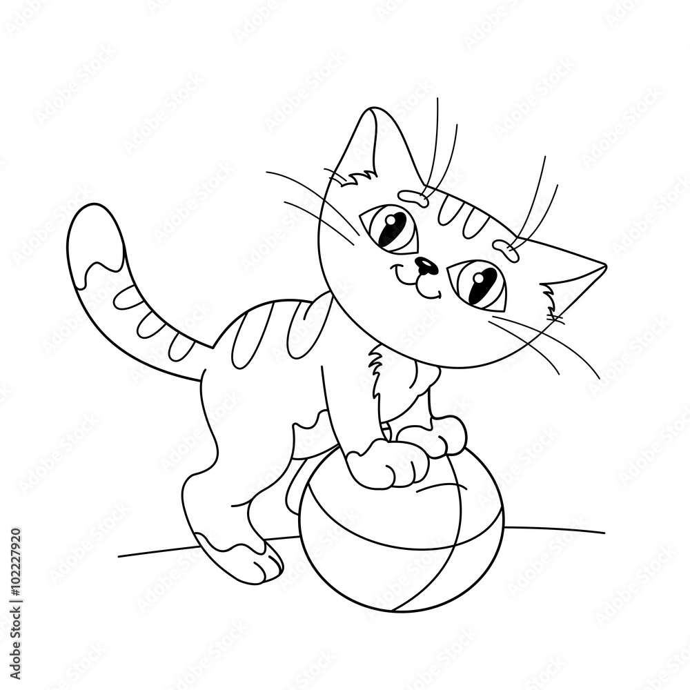 Coloring Page Outline Of a fluffy kitten playing with ball Stock Vector ...