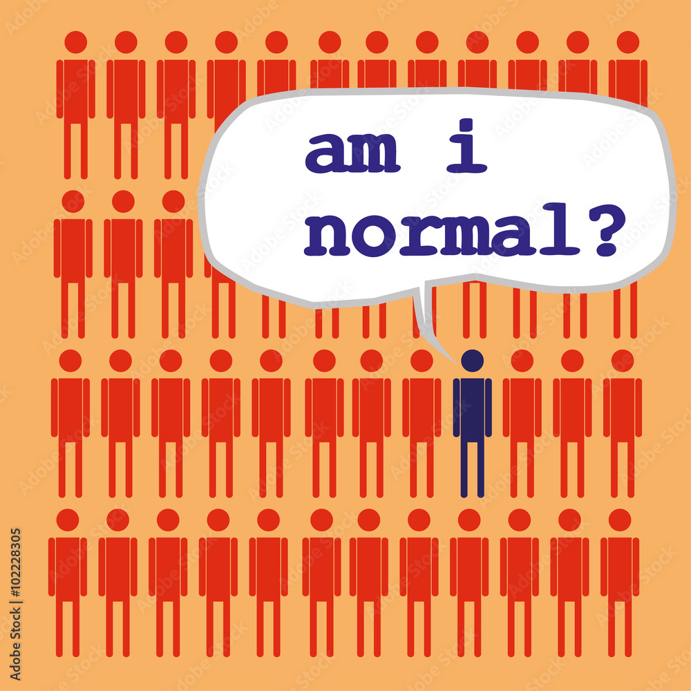 Rows of identical stick figures with one asking the question Am I ...