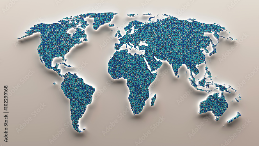 3d World blue tiles map Stock Illustration | Adobe Stock