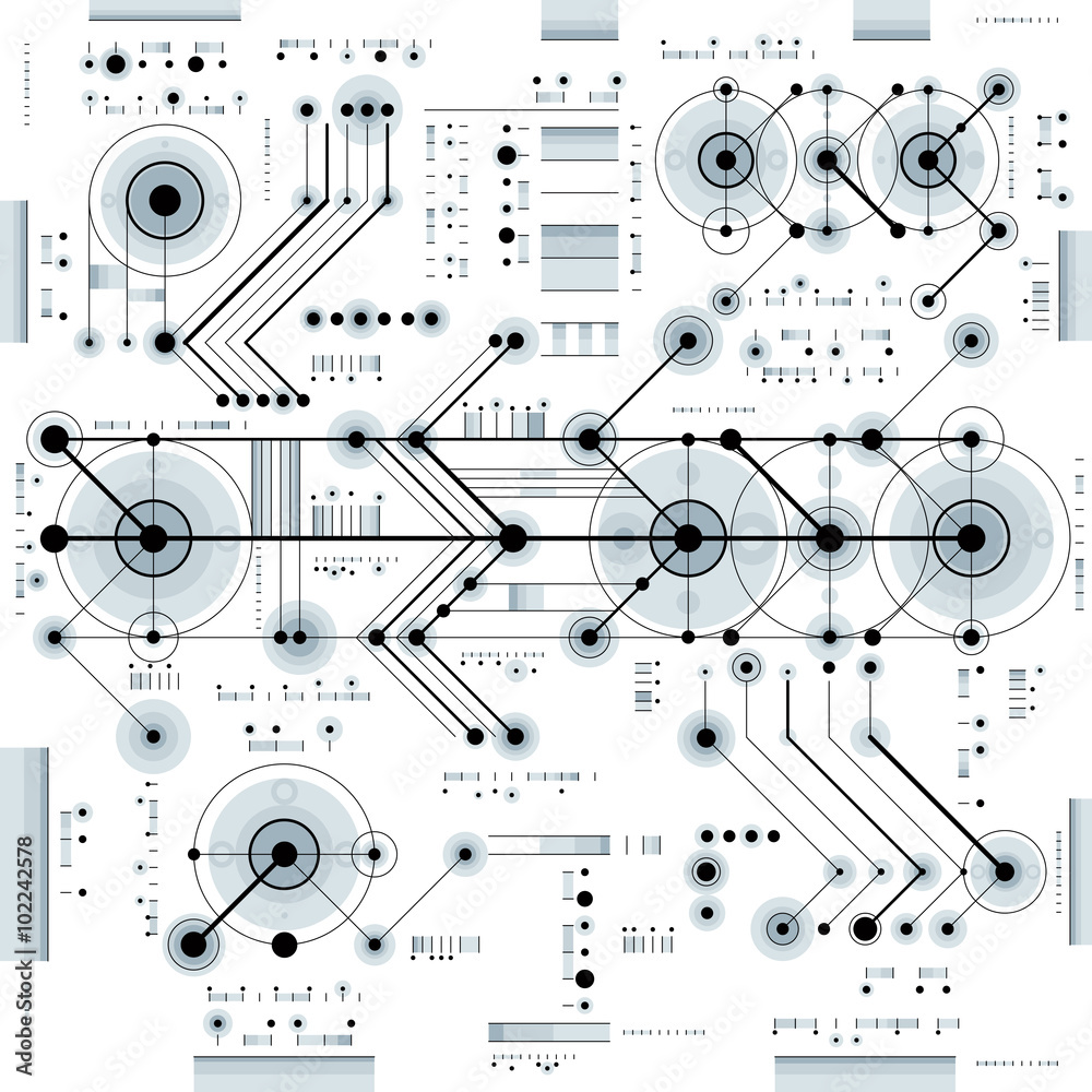Technical drawing with dashed lines and geometric shapes, vector Stock ...