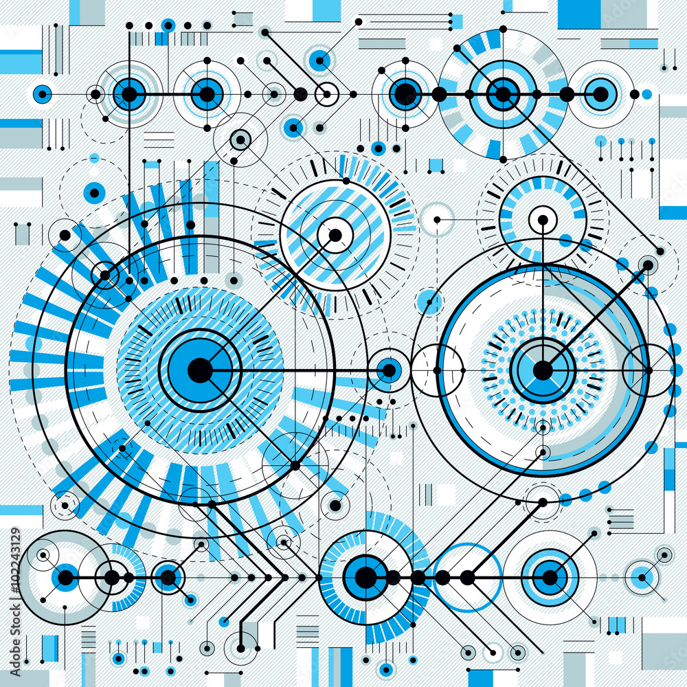 Technical drawing with dashed lines and geometric shapes, vector Stock ...
