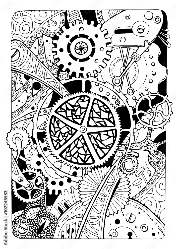 coloring page with mechanical elements and gears Stock Illustration ...