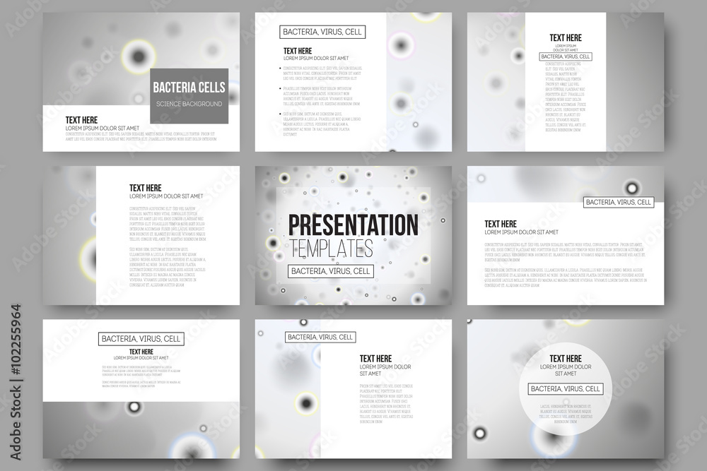 Set of 9 vector templates for presentation slides. Molecular research ...