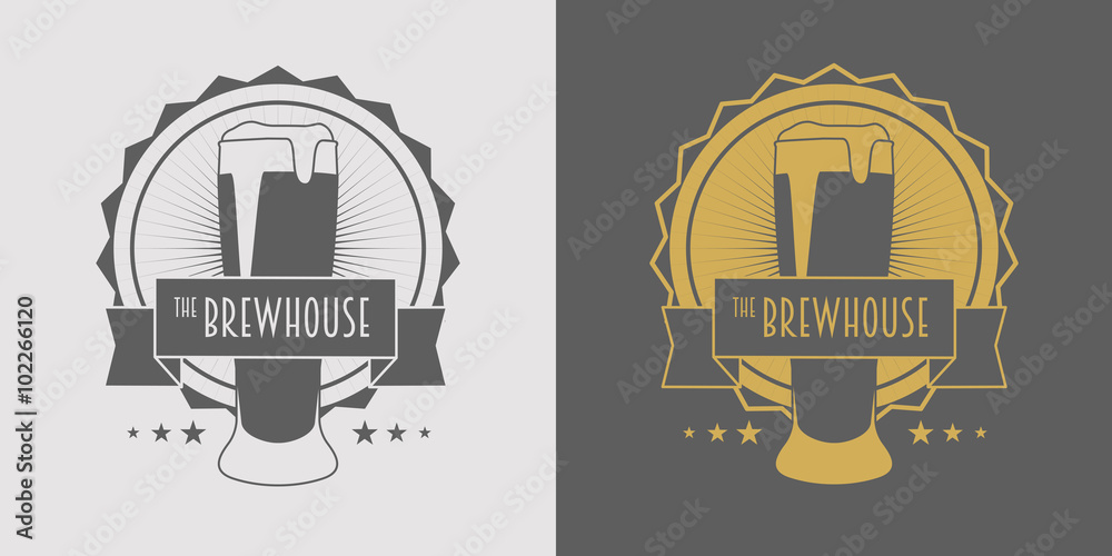 Vecteur Stock Beer, brewhouse or pub logo design element in vintage ...